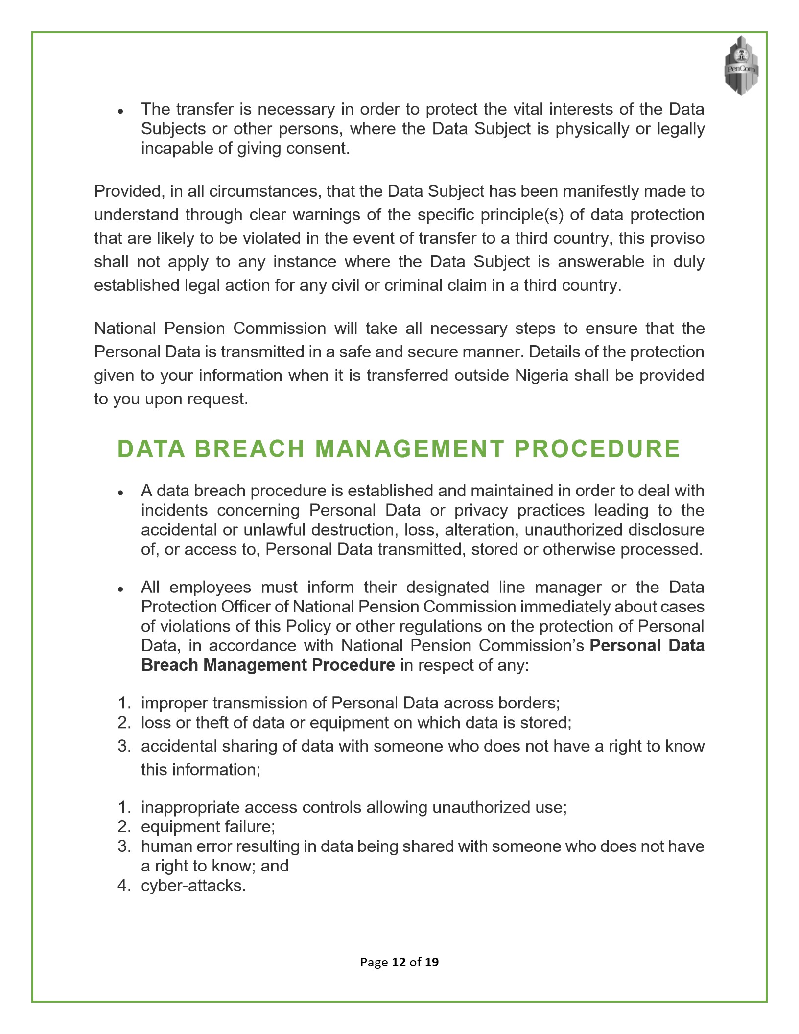 Data Privacy & Protection Policy | National Pension Commission