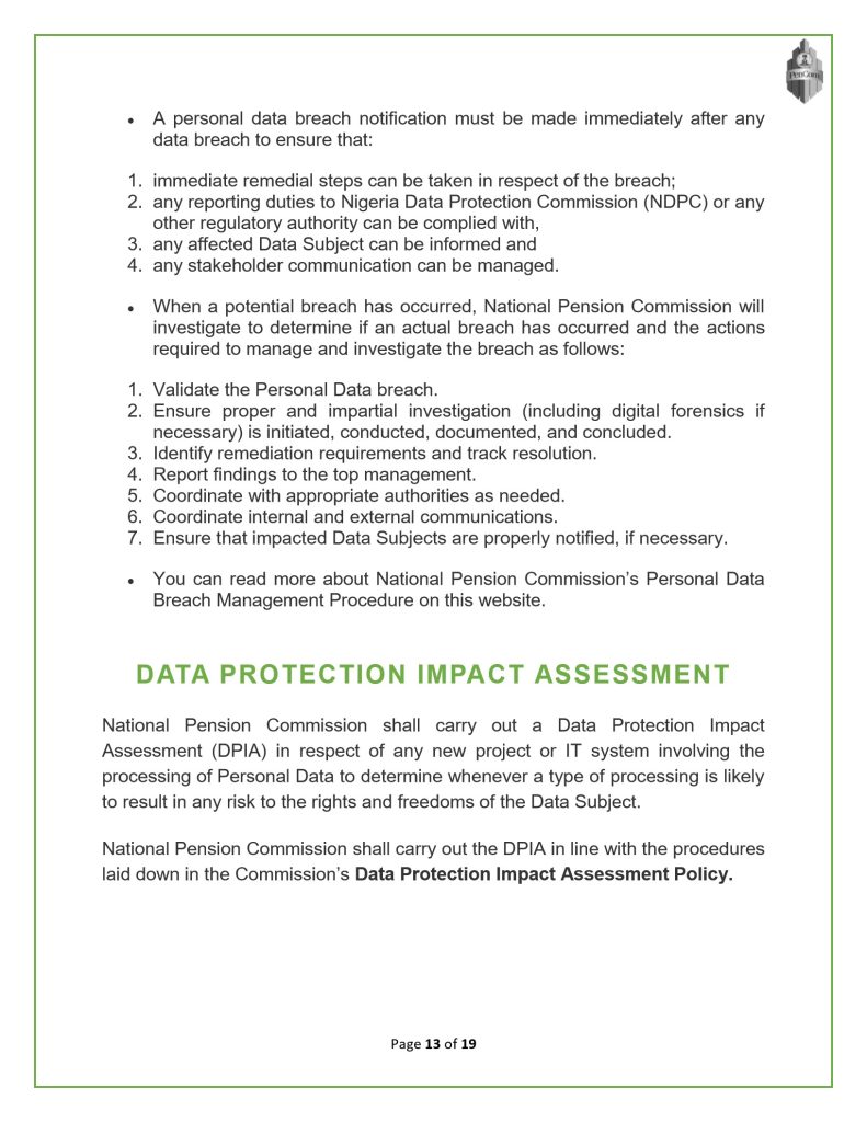 Data Privacy & Protection Policy | National Pension Commission