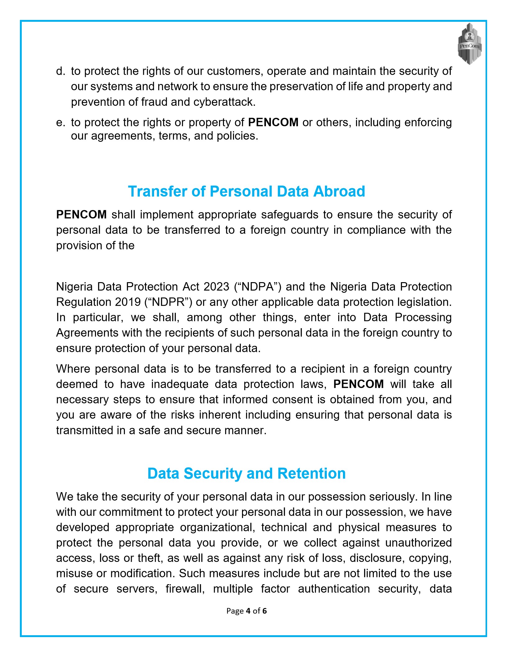 Website Privacy Notice | National Pension Commission
